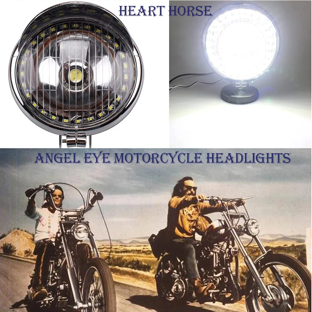 Motorcycle Front Lamp Light Chrome Angel Eye COB LED Headlight ...