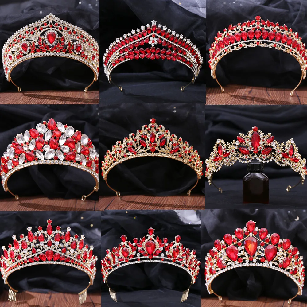 Hair Jewelry Red Wedding Crown | Red Crystal Baroque Crown | Hair ...