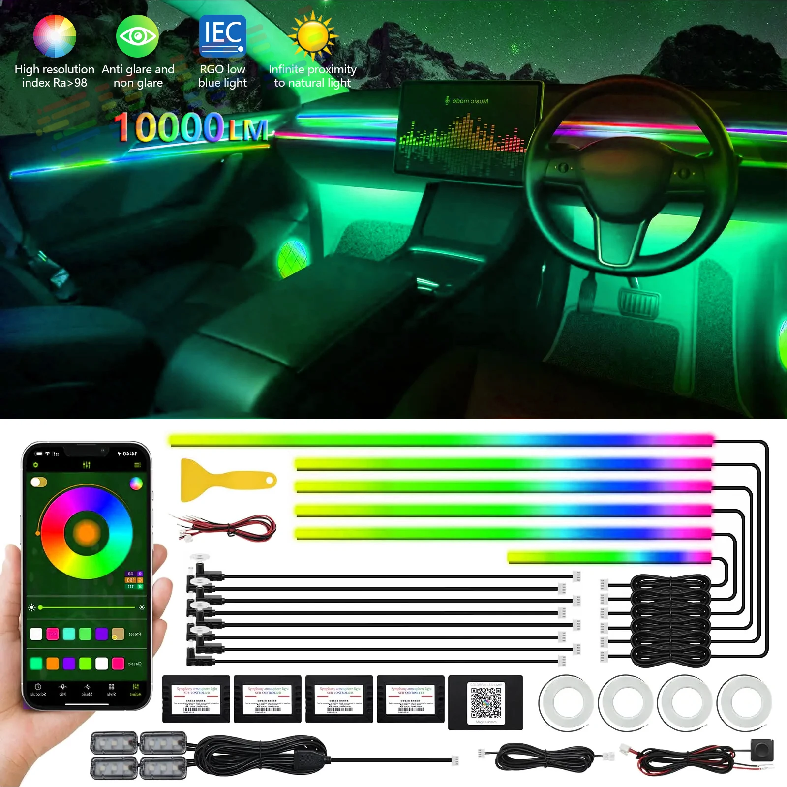 Full-68-Colors-Streamer-Car-Ambient-Lights-RGB-Color-Universal-LED ...