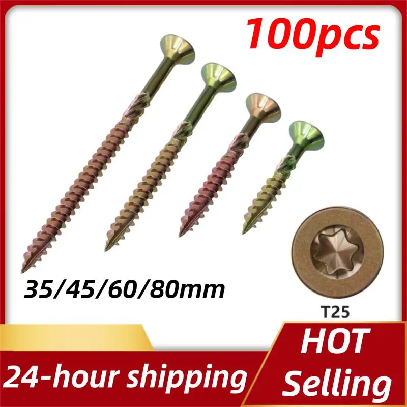 100pcs-Wood-Screws-T25-35-45-60-80mm-Flat-Head-Self-Tapping-Screws-Torx ...