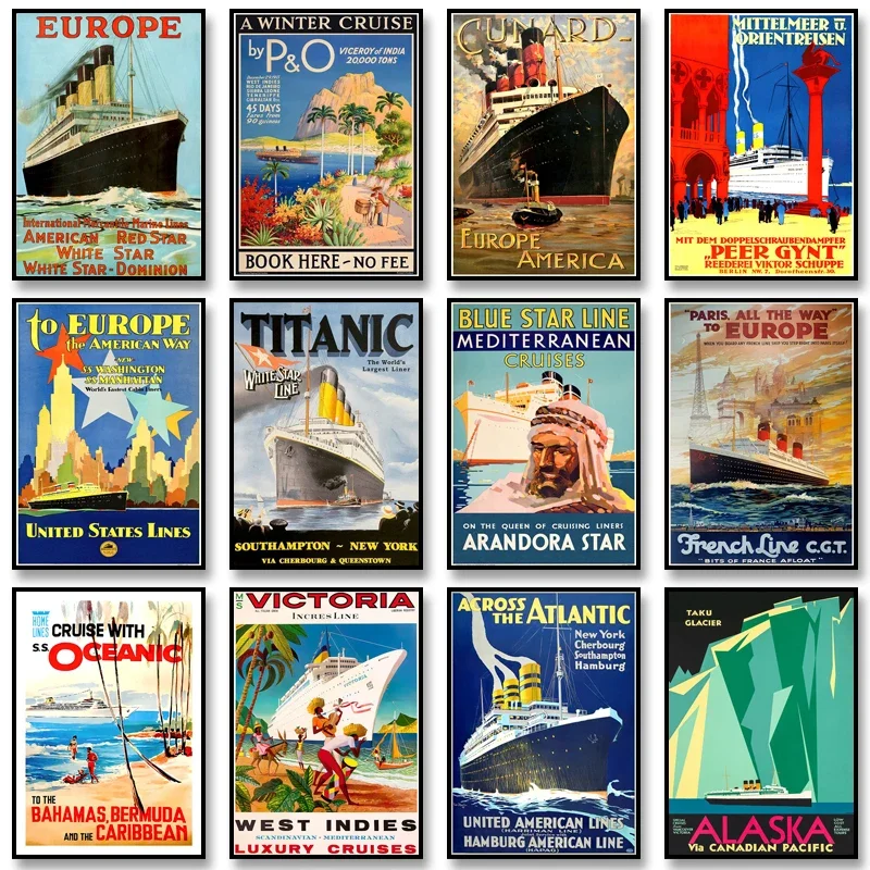 Across The Atlantic Vintage Travel Canvas Poster Ships Advertising ...