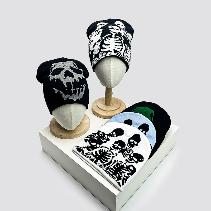 Skull Grimace Wool Bucket Knitted Hats Color Block Warm Comfortable ...