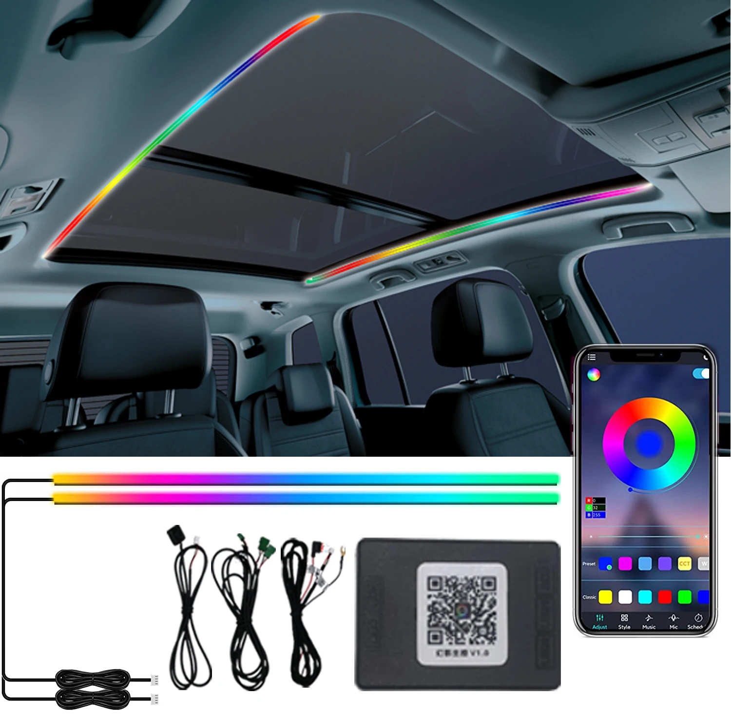 2Pcs 110cm Sunroof LED Strip Symphony Ambient Light RGB Universal Car ...