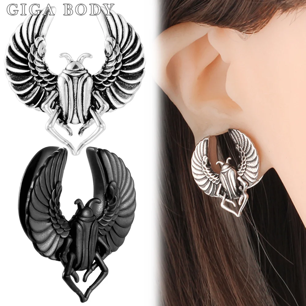 Giga 2 PCS Stainless Steel Scarab Ear Saddle Tunnels Plugs For ...