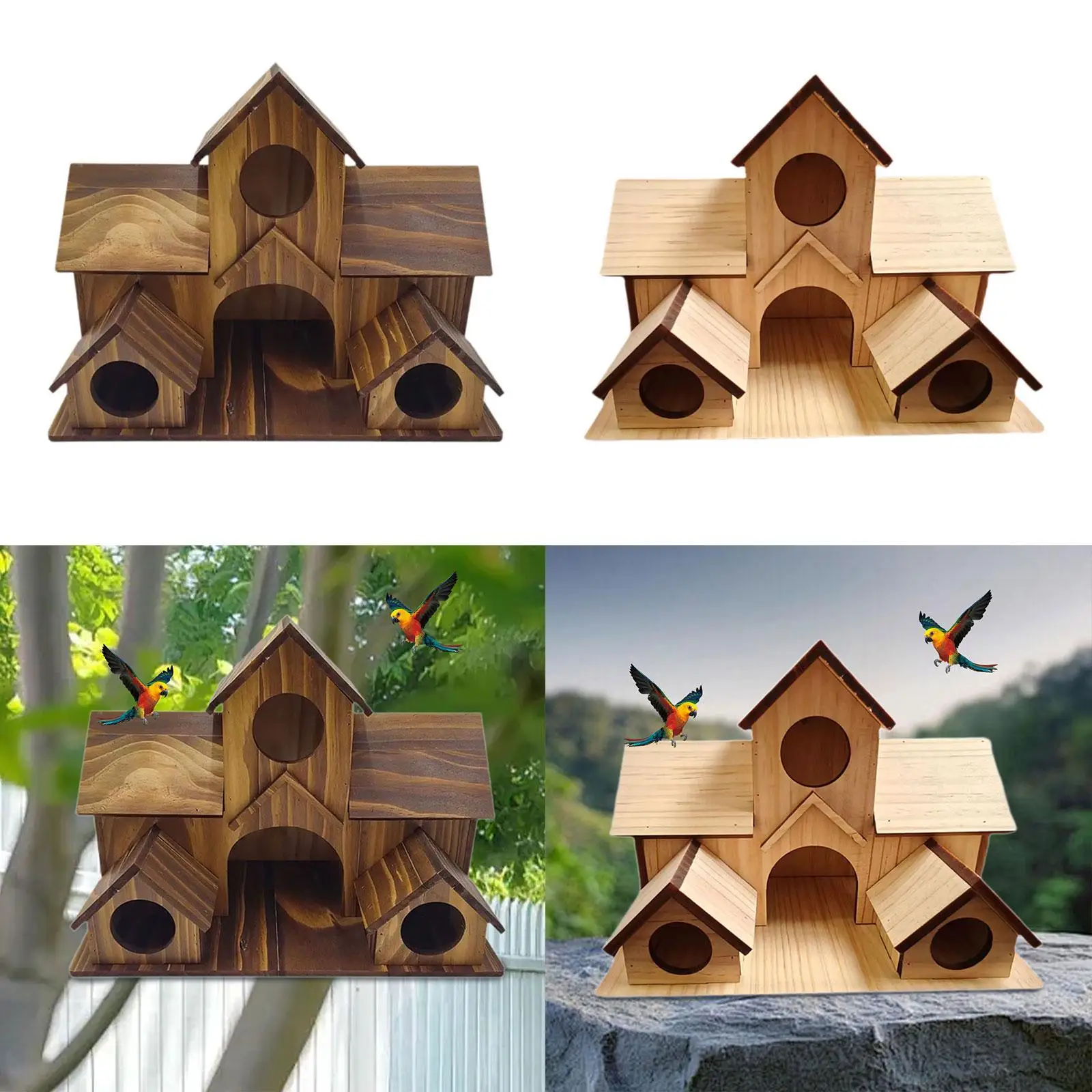 Large Wooden Bird House for Outdoor Hanging Three Hole Bird Hut for ...