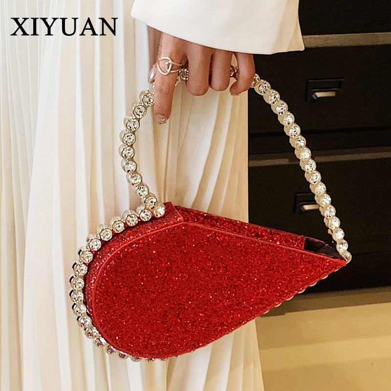 XIYUAN Diamond Pink Red Black Heart Evening Clutch Bags Designer Women ...