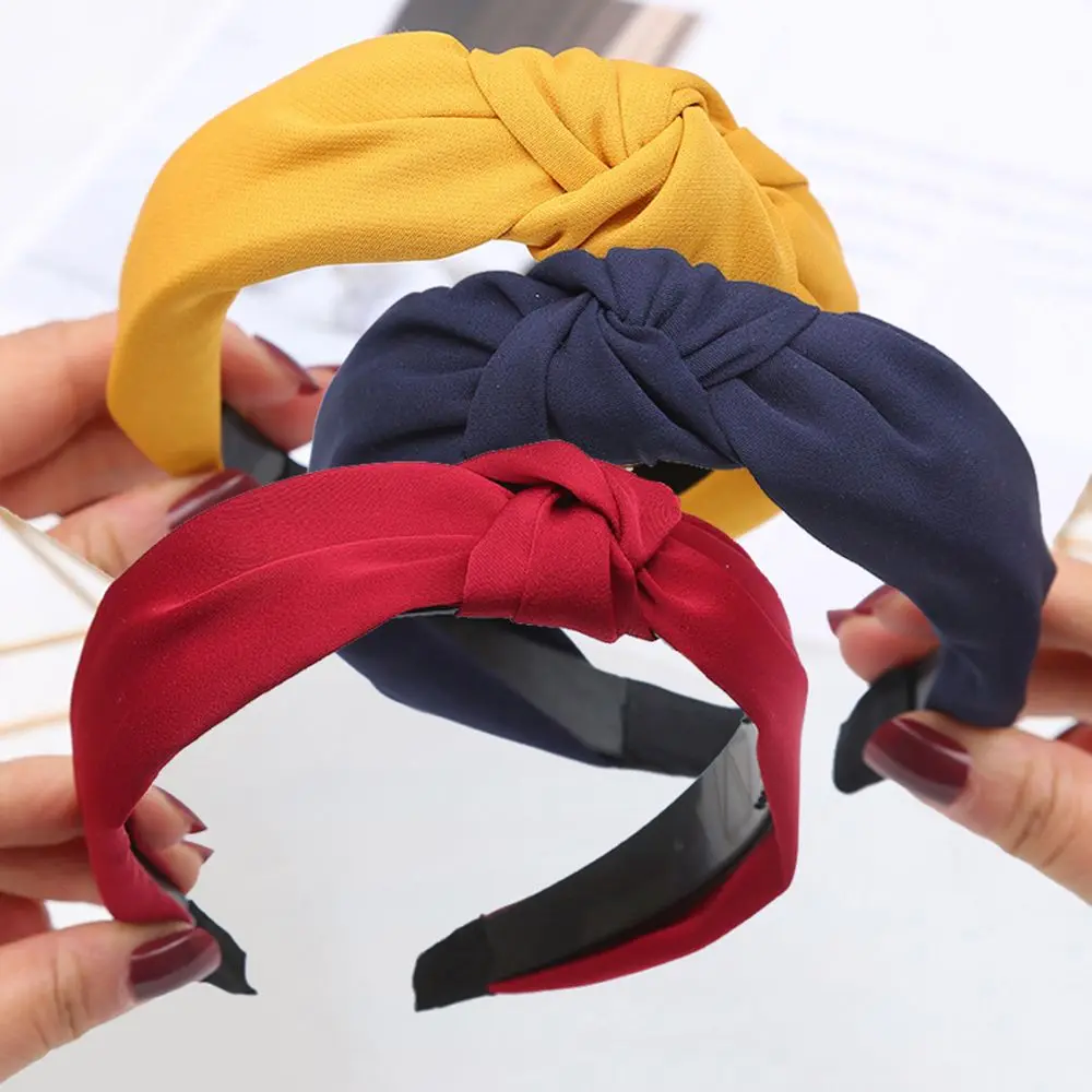 Women Girls Wide Top Knot Hair Bands Headdress Solid Color Cloth ...