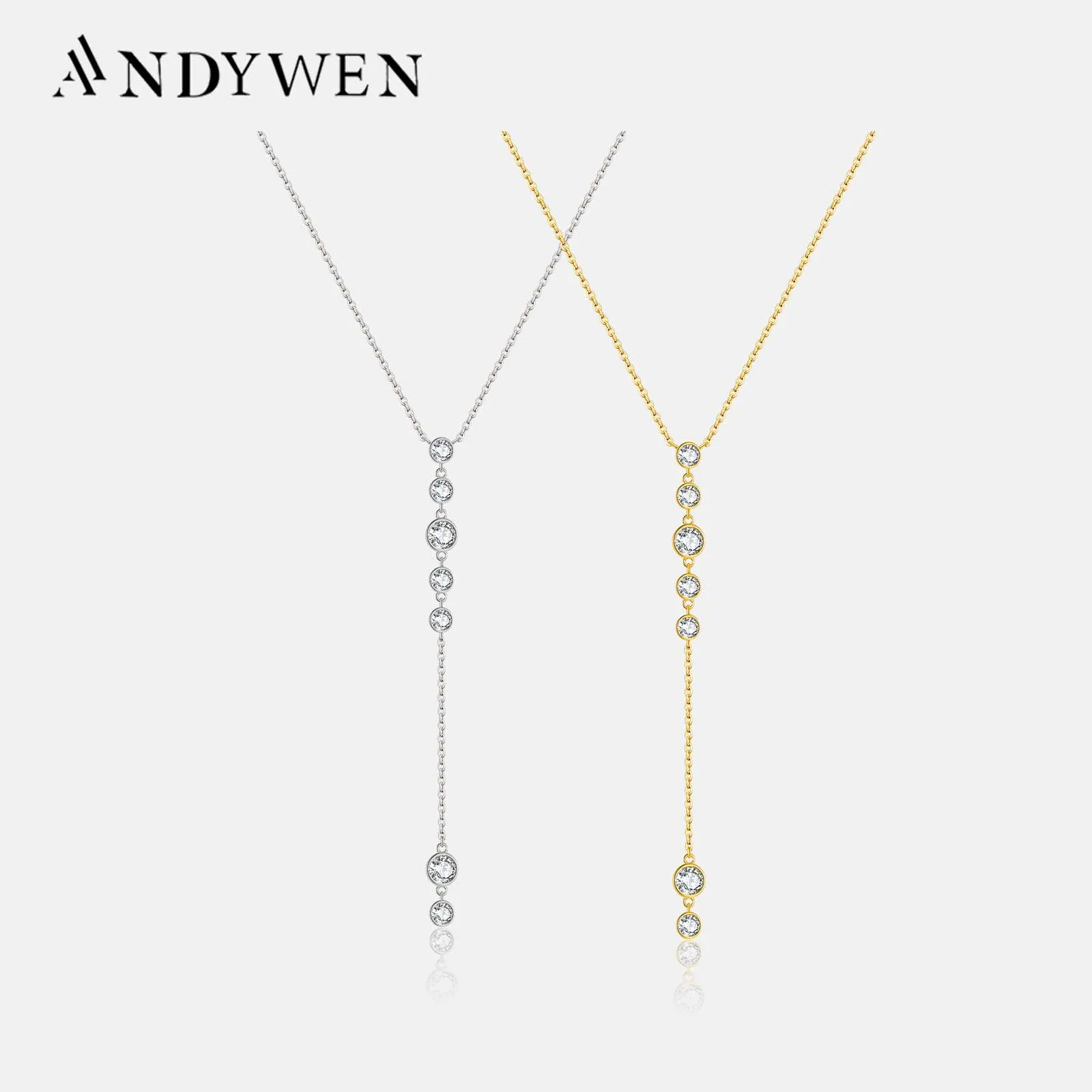 ANDYWEN-925-Sterling-Silver-Gold-long-Chain-Zircon-CZ-Pendant-Choker ...