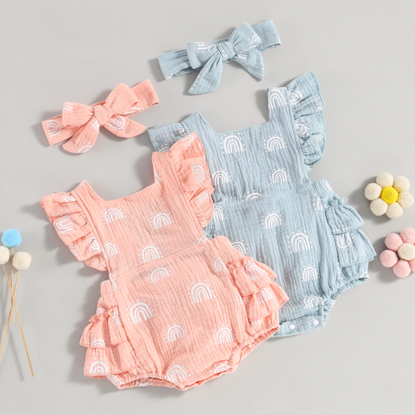pudcoco-Infant-Baby-Girl-Romper-Rainbow-Fly-Sleeve-Ruffles-Tie-Up ...