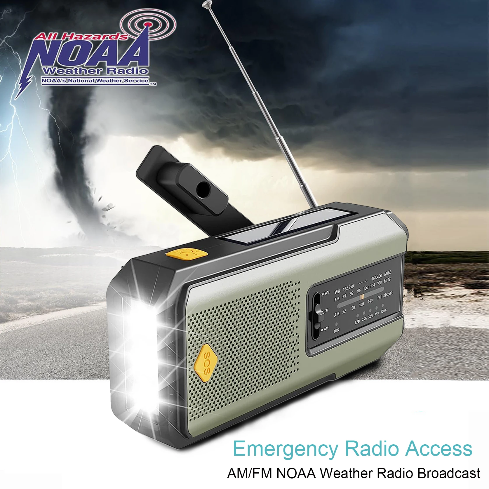 Emergency NOAA Weather Radio,Portable Hand Crank Radio,Solar Powered,AM ...