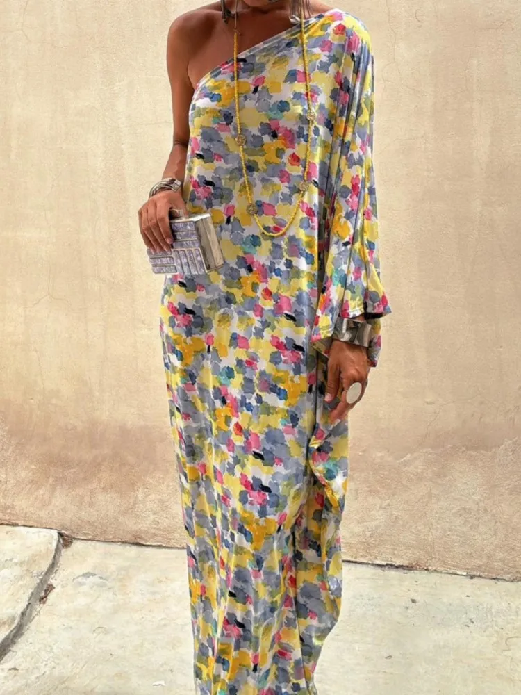 Summer Boho Dress Women's Fashion Print Flowers Maxi Dresses Women Sexy ...