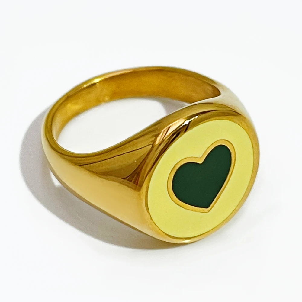 Peri-sBox-Y2K-Gold-Plated-Green-Enamel-Heart-Signet-Ring-for-Women ...