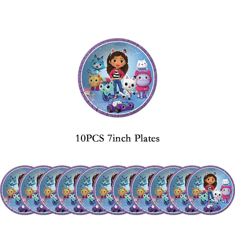 Decoración de fiesta de cumpleaños de casa de muñecas Gabby, vajilla temática de gato de dibujos ...