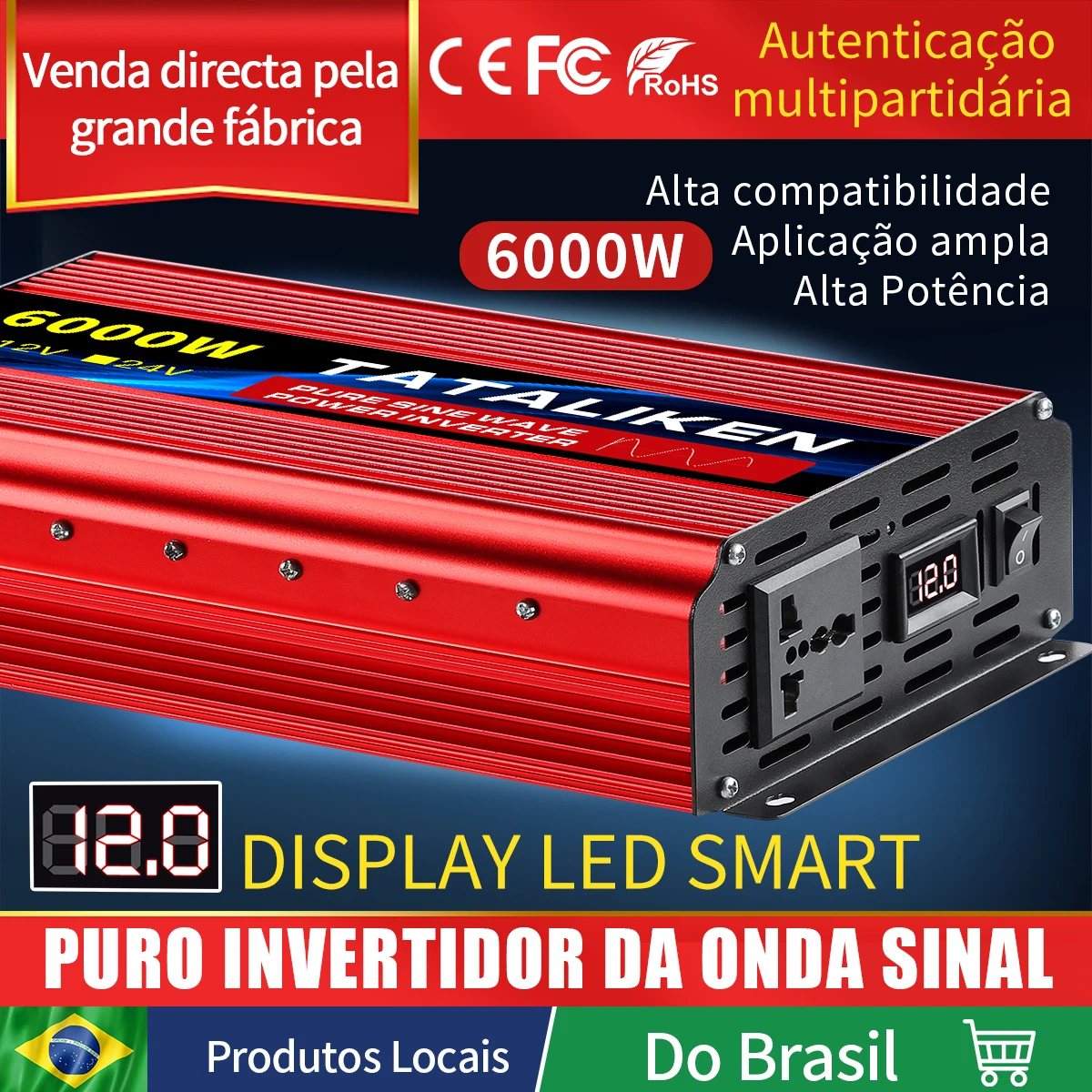 Inversor-de-onda-senoidal-pura-com-display-LED-conversor-de-energia-transformador-solar-do-carro ...