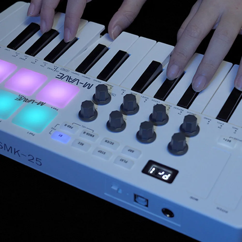 Compact For MIDI Keyboard with 25 Slim Keys 8 RGB Backlit Pads and ...
