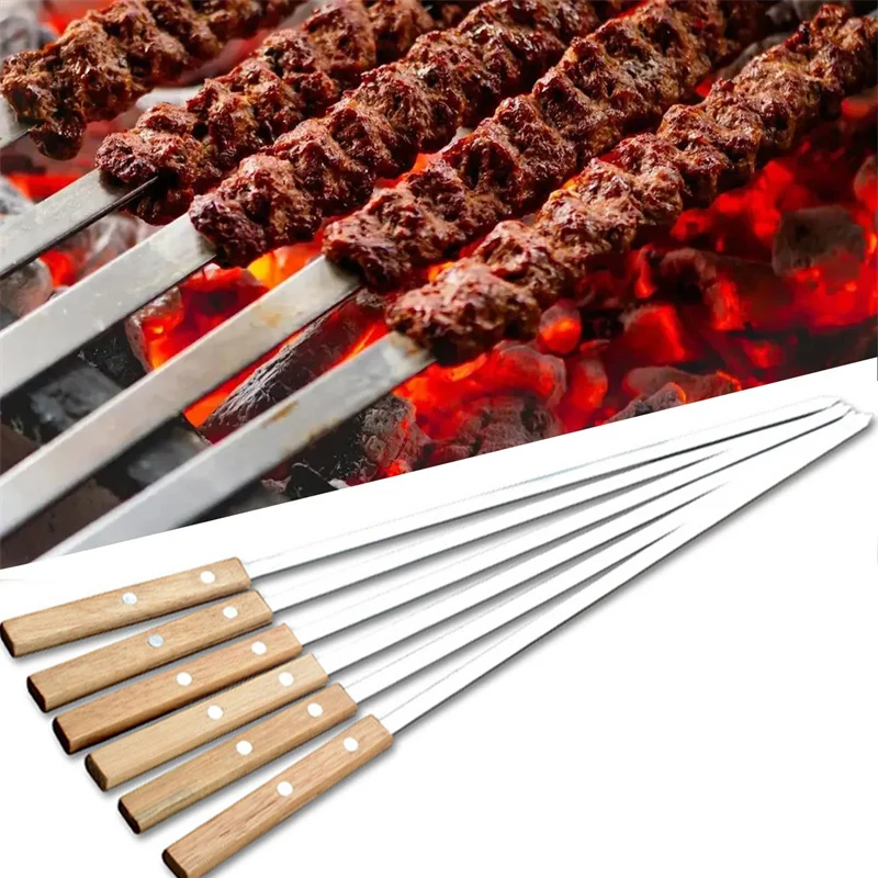 6Pcs-12Pcs-Stainless-Steel-Flat-Barbecue-Forks-With-Wooden-Handle-55cm ...