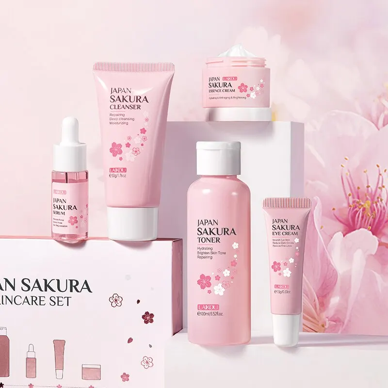 LAIKOU Japan Sakura Skin Care Set Serum Rejuvenating Cream Glowing ...