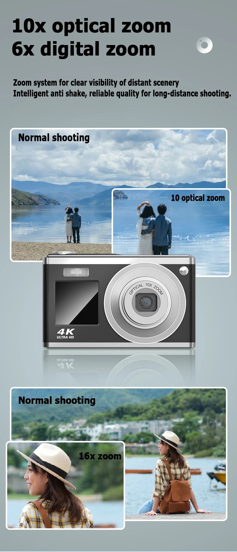 C23 4K Telescopic Lens High-Definition Dual Screen Digital Camera 16x ...