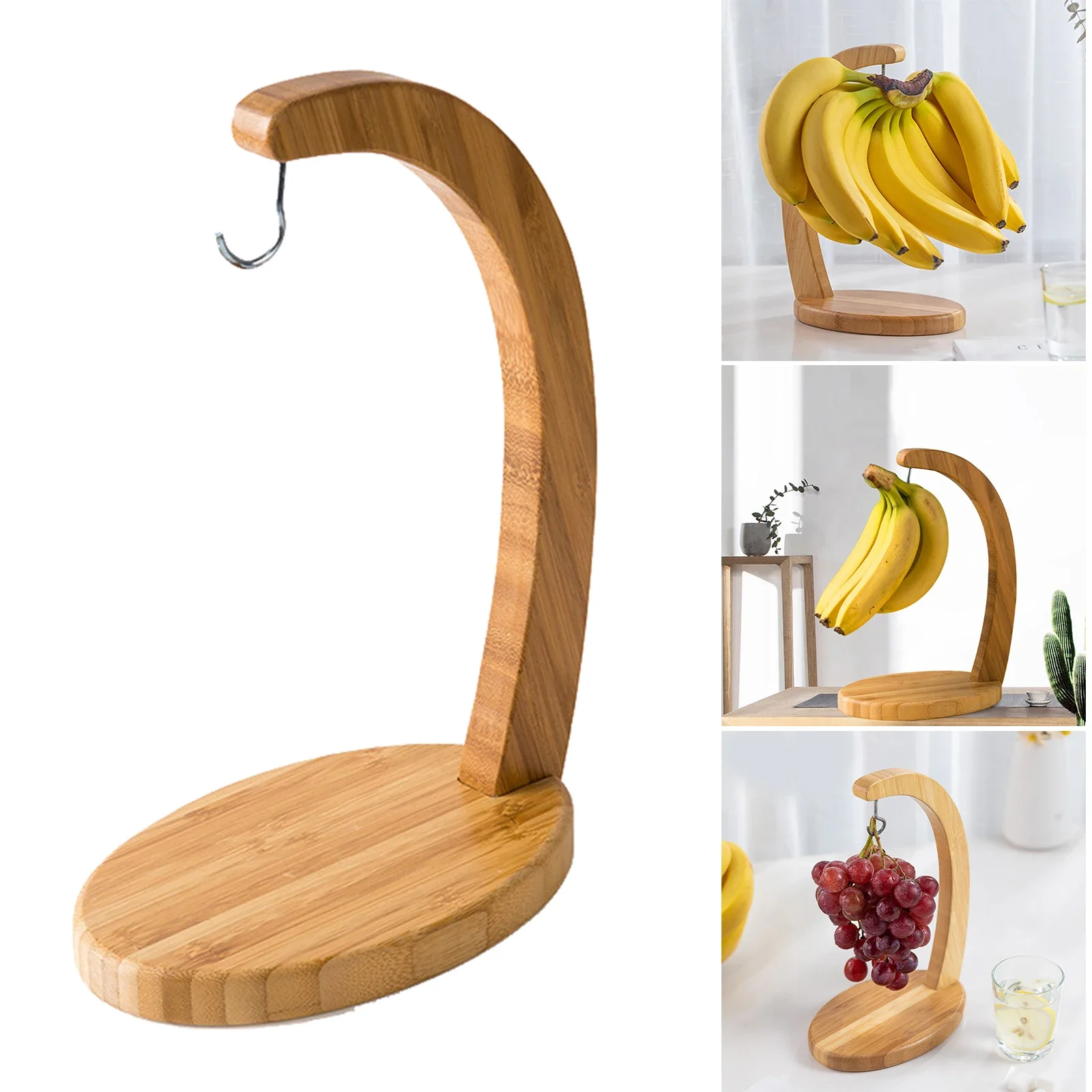 Banana Holder Tree Stand Hanger Rack Fruit Display Hook Wooden Banana ...