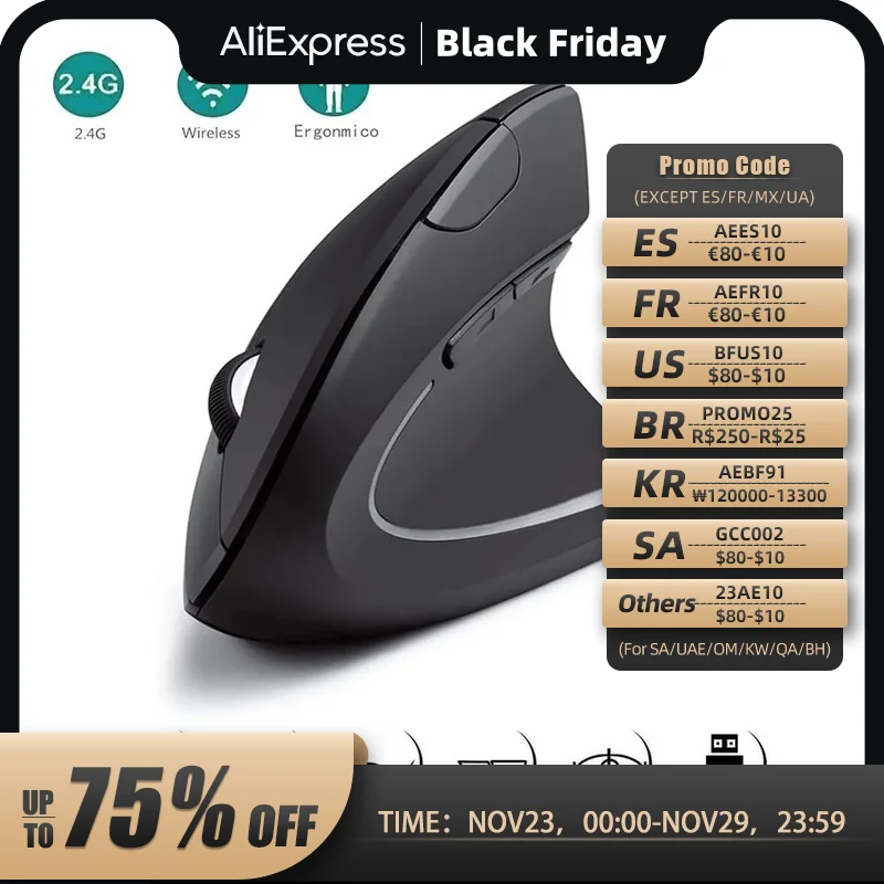 Mouse-Vertical-Ergon-mico-2-4GHz-Mouse-ptico-Sem-Fio-3-Ajust-vel-DPI ...