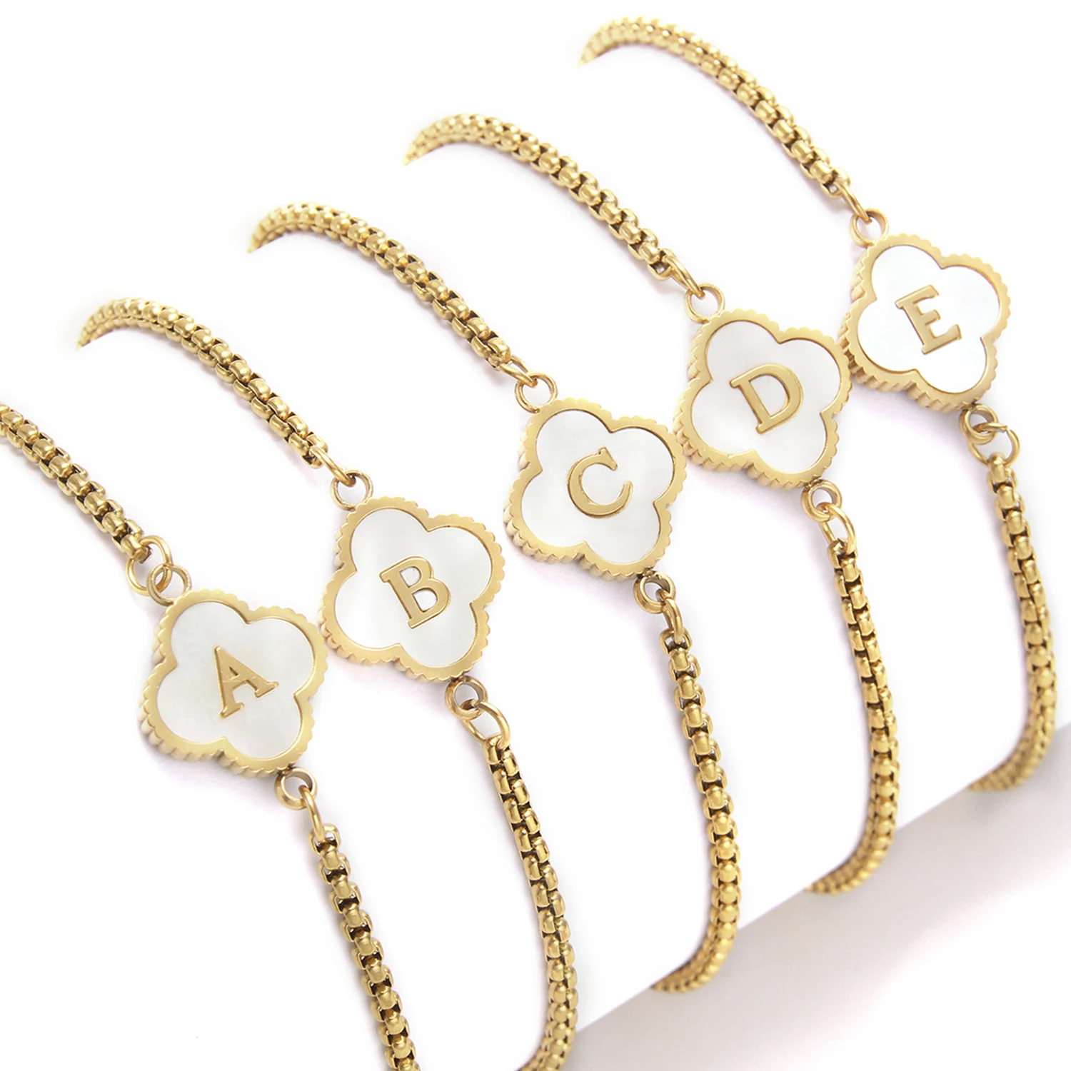Custom-Intital-Letter-Clover-Bracelet-Gold-Plated-Stainless-Steel ...