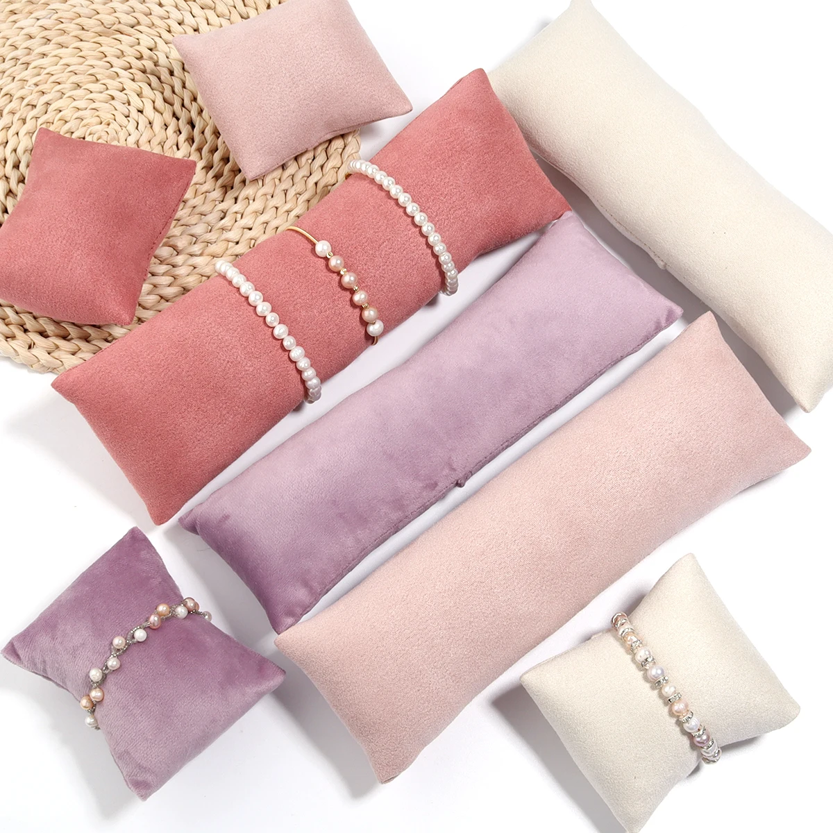 1 Set Gold Velvet Pearl Bracelet Watch Display Pillows Case Bangle ...