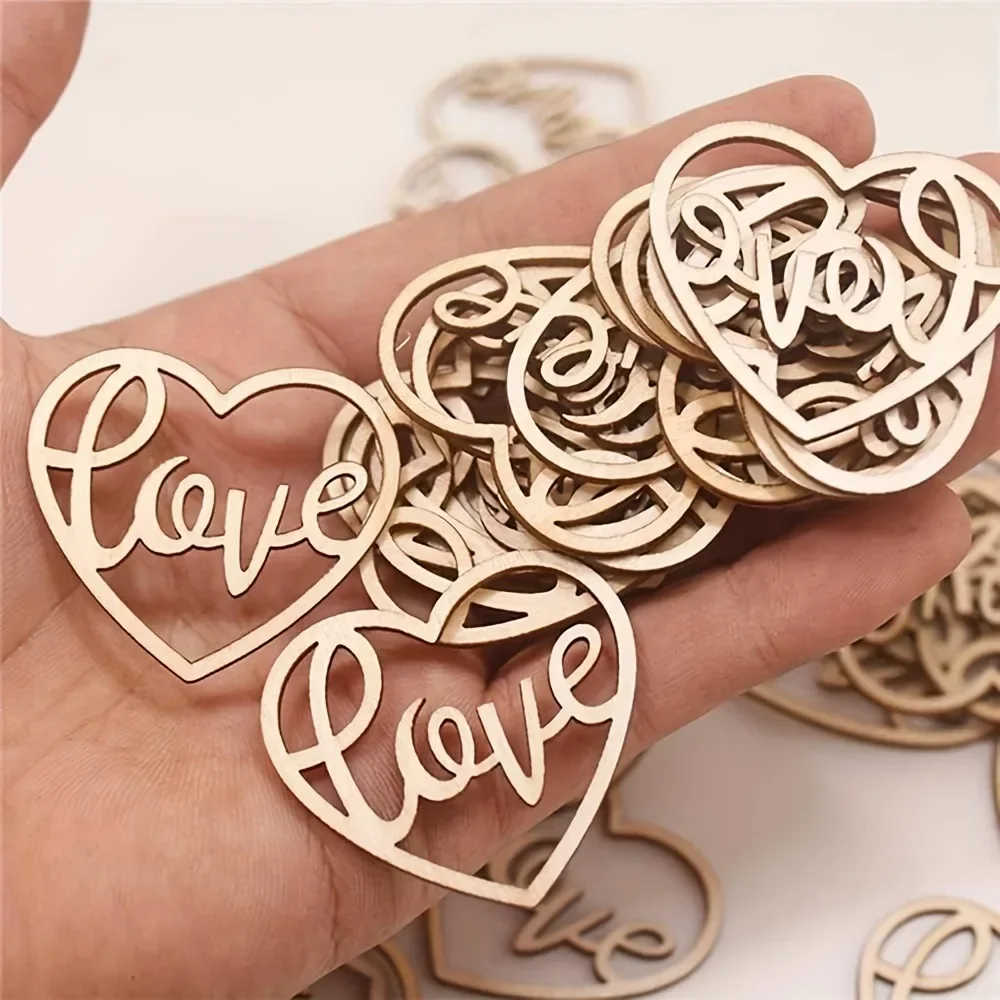 50pcs Wooden Heart Love Shaped Hollowed Embellishment Decoration DIY ...