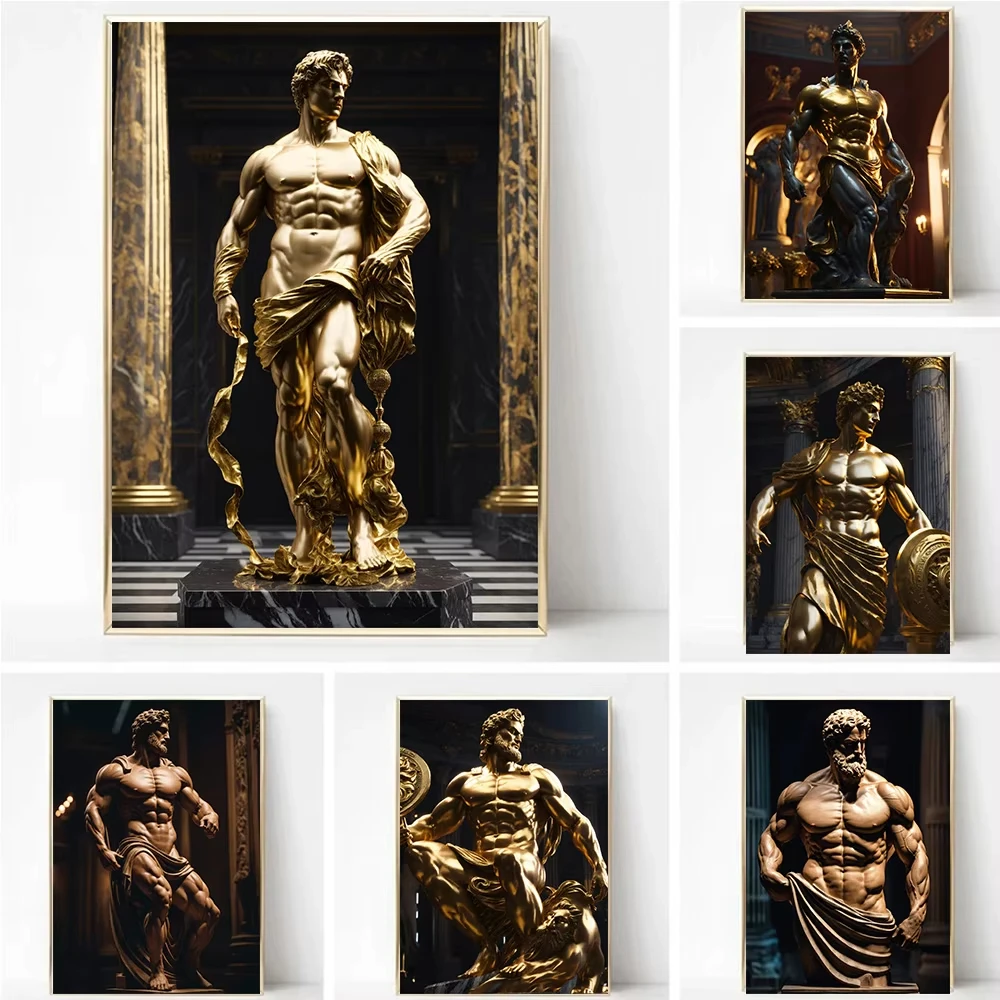Stone Gold Statue Muscular Greek God Statue Prints Poster Canvas ...