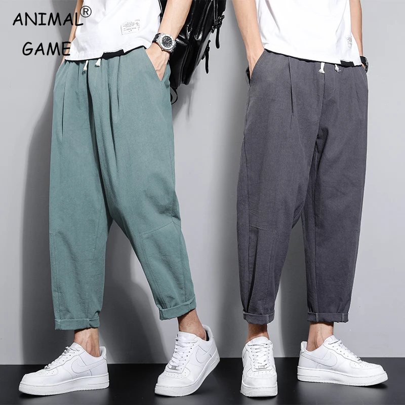 Streetwear-Men-Cotton-Trousers-Casual-Solid-Color-Long-Pants-Breathable ...