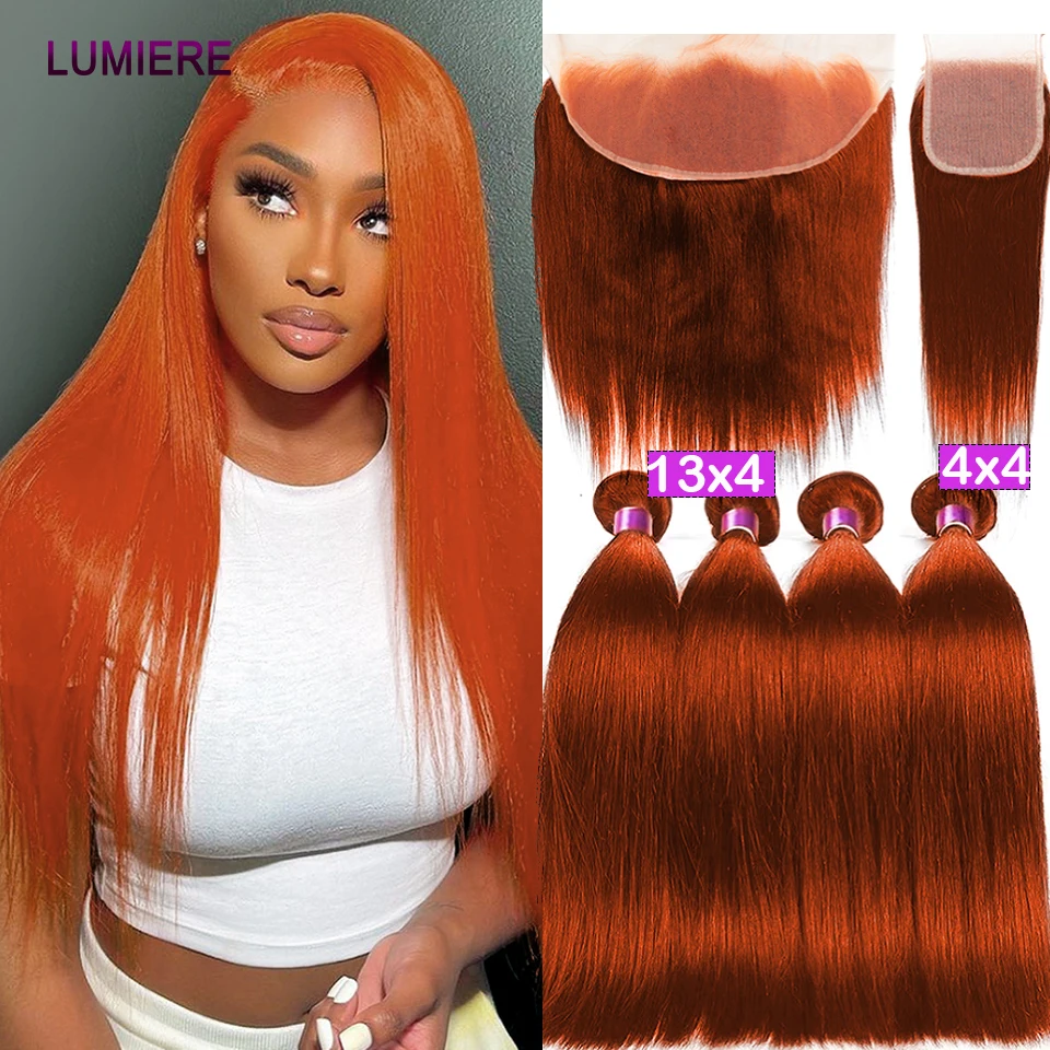 30-Ginger-Orange-Colored-Bone-Straight-Bundles-With-Closure-Frontal-HD ...