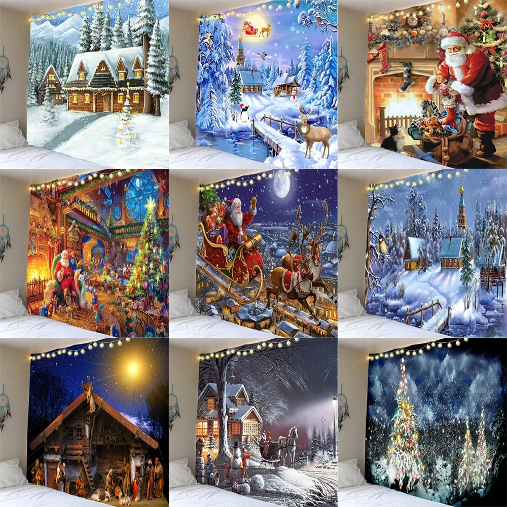 Christmas-Decoration-Santa-Claus-Tree-Print-Pattern-Tapestry-Home ...