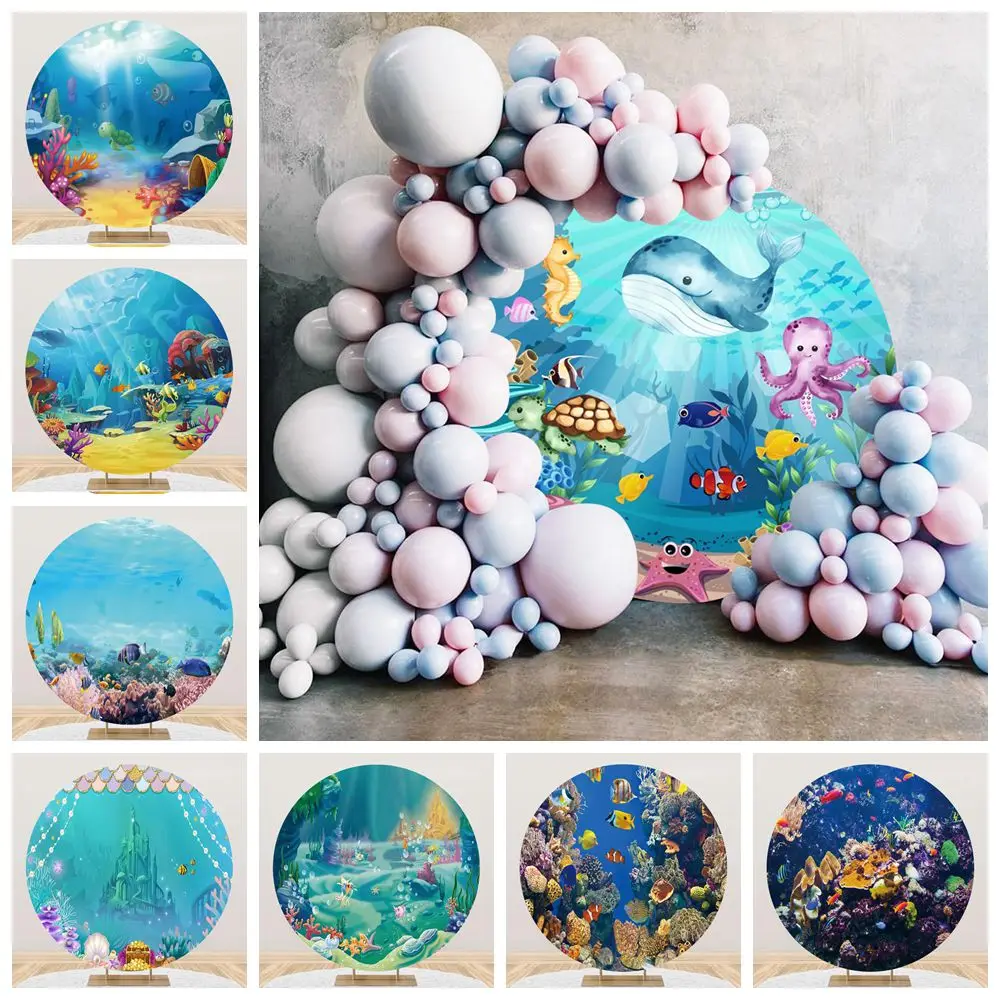 Underwater World Round Backdrop Cover Sea Animals Fishes Coral Seagrass ...