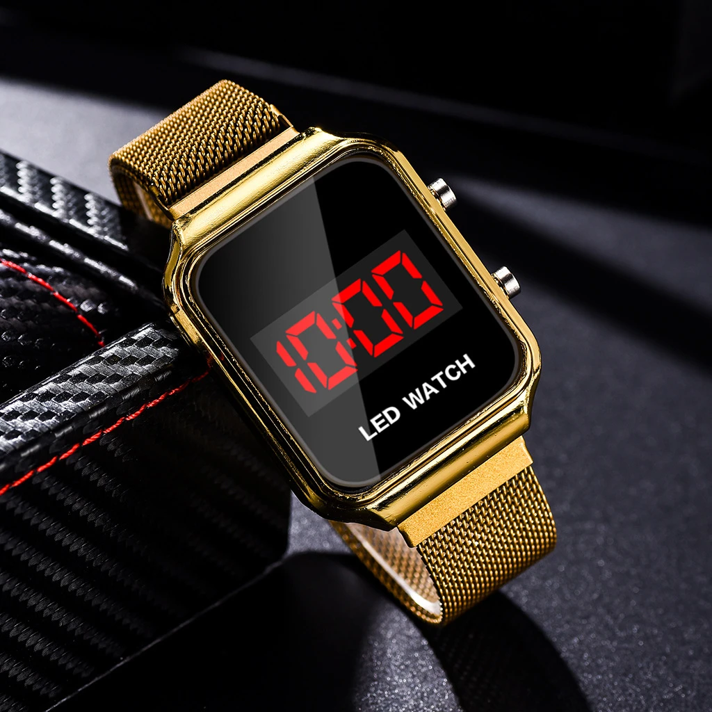 Men Fashion Digital Rectangle Watch | Led Watch Electronic Watches Gold ...