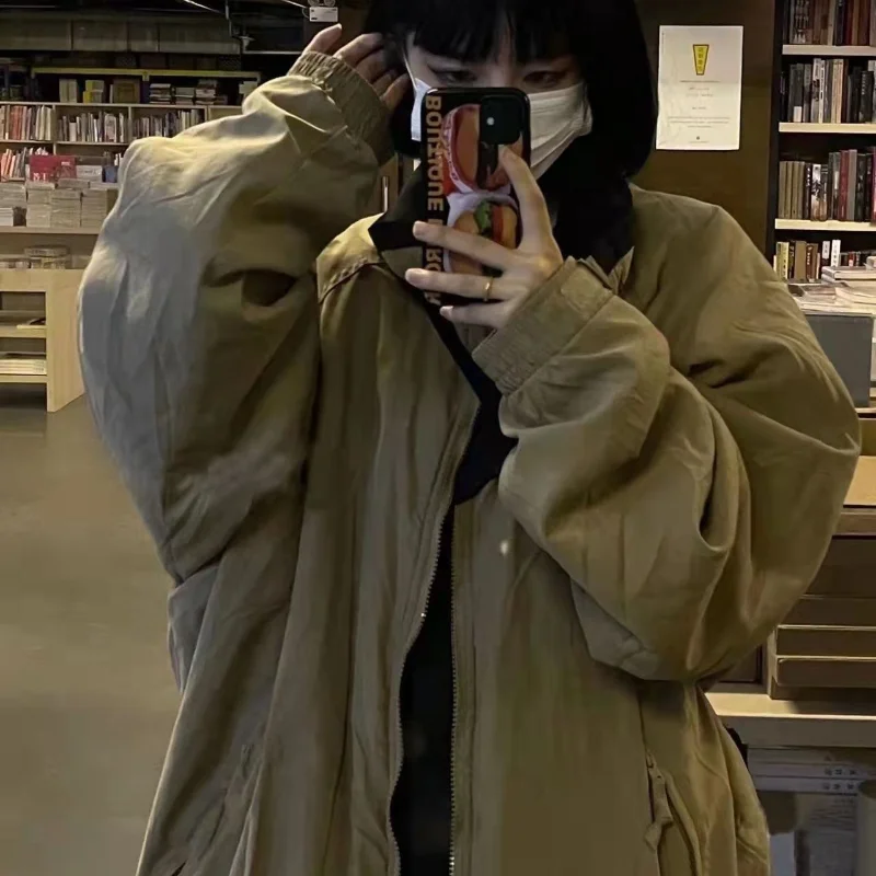 Deeptown Vintage Japanese Fashion Oversized Jacket Women Zipper Outdoor ...