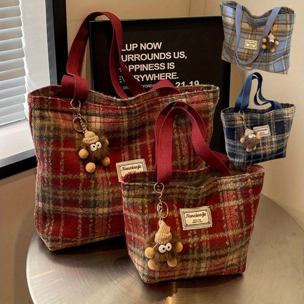 Large Capacity Commuting Plaid Bag, Autumn and Winter Plaid Shoulder ...