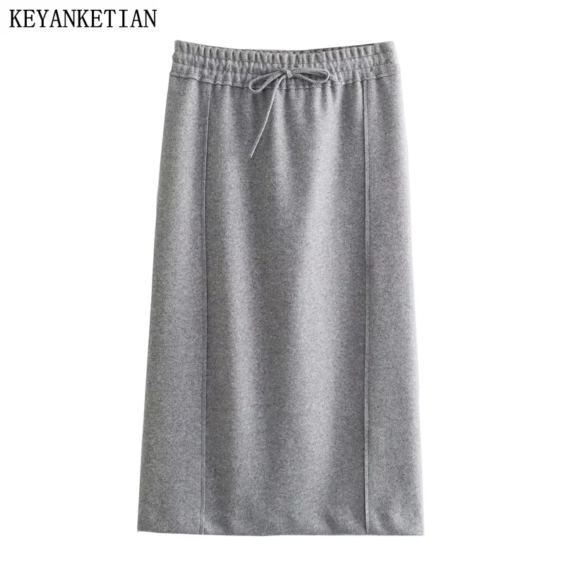 KEYANKETIAN-Autumn-Winter-New-Women-s-Light-Grey-Woolen-Skirt ...