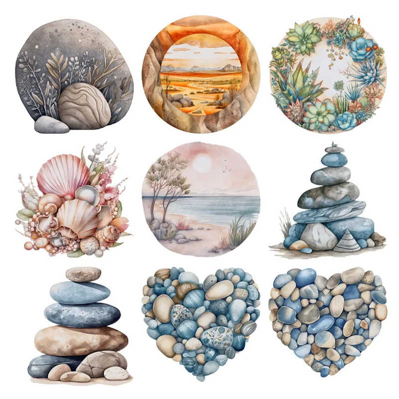Beach-scenery-love-Pebble-pile-stone-shell-DTF-Thermo-Sticker-Decals ...