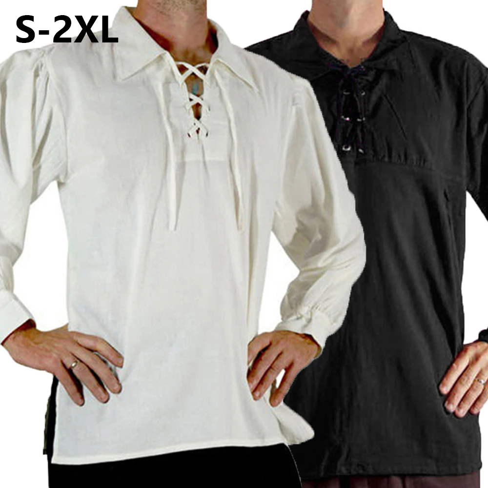 Men Medieval Renaissance Costume Pirate Shirt Grooms Tunic Top Gothic ...