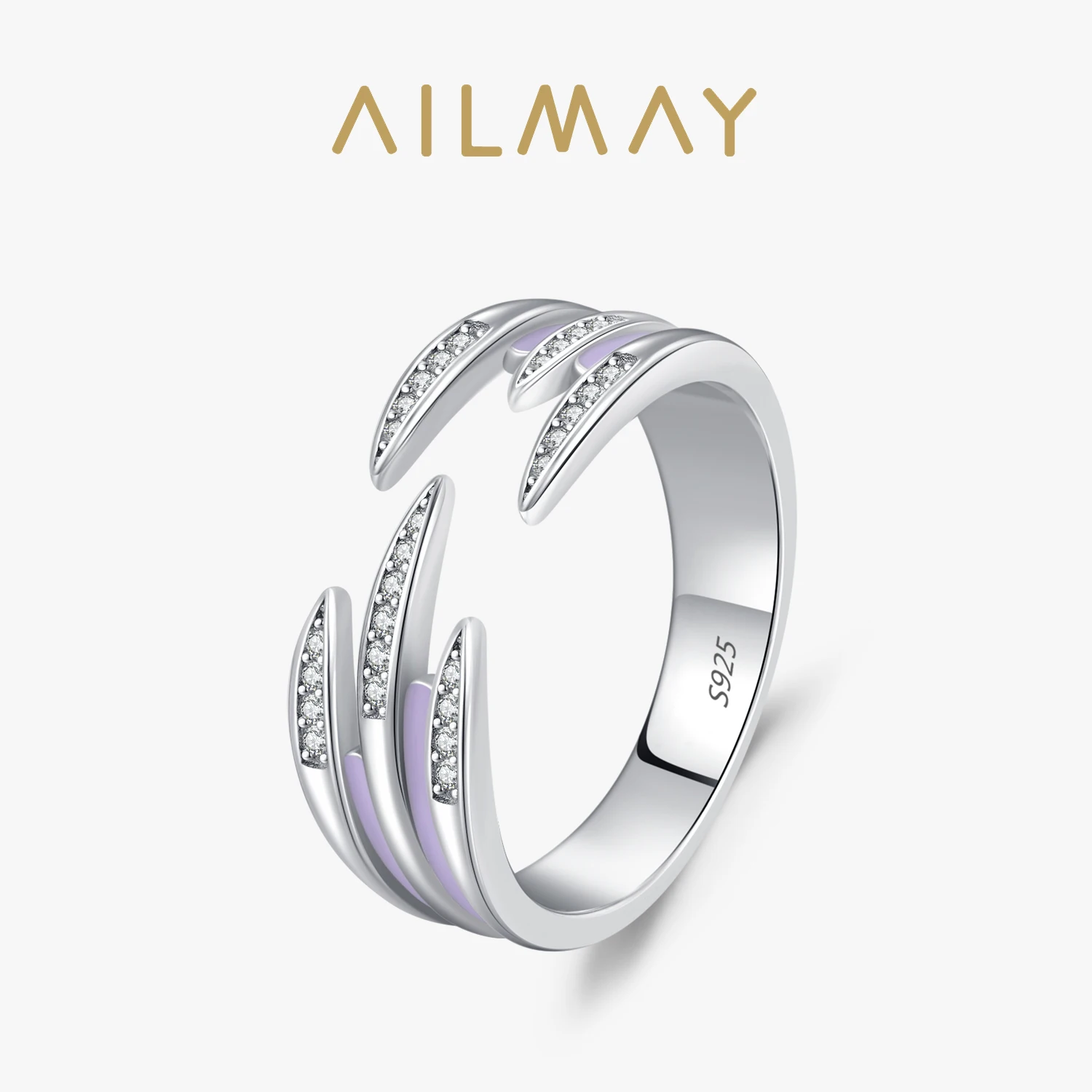 Ailmay 925 Sterling Silver Luxury Asymmetry Line Shiny CZ Open Size ...