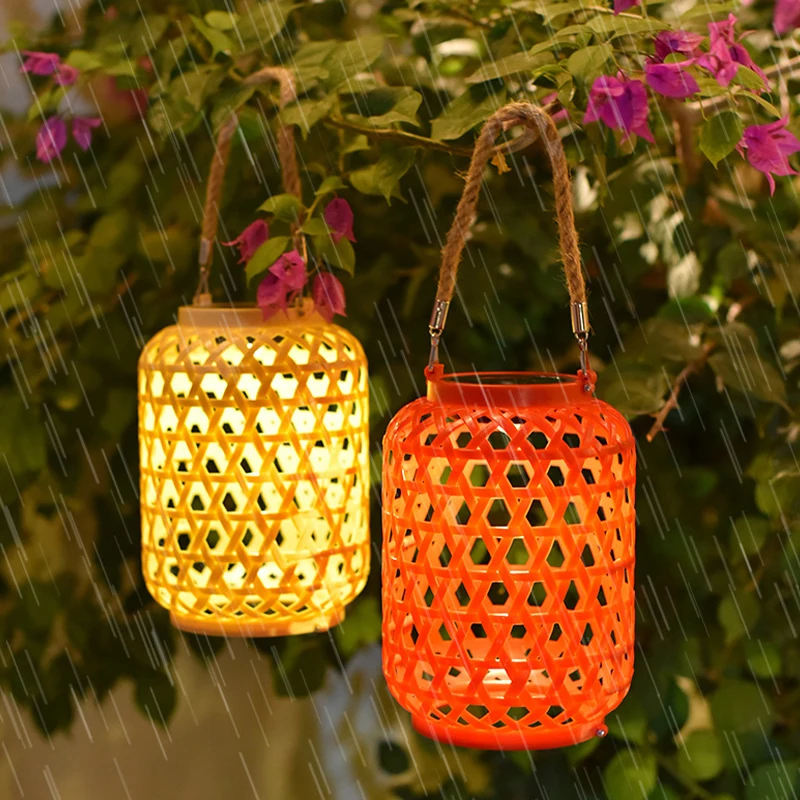 Rattan Solar Lanterns Outdoor Hanging Solar Bulb Lights Waterproof ...