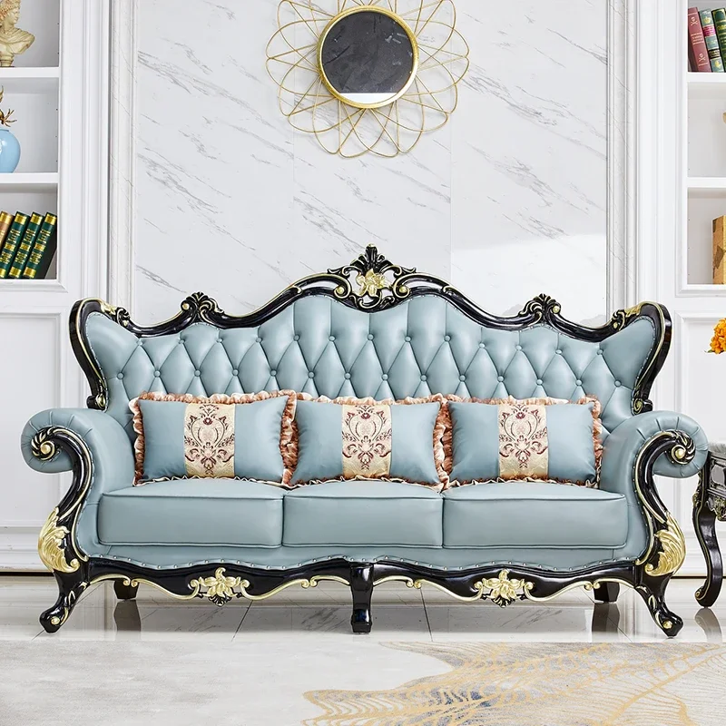 European style leather sofa living room set top layer cowhide solid wood luxury light luxury villa American style furniture c AliExpress 1503