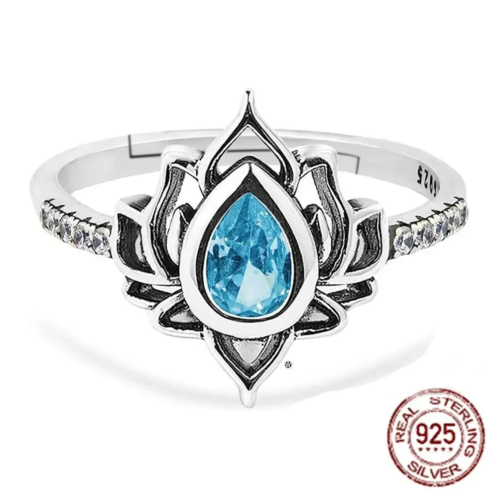 YILUOCD 925 Thai silver Adjustable Rings For Women Lotus Flower ...