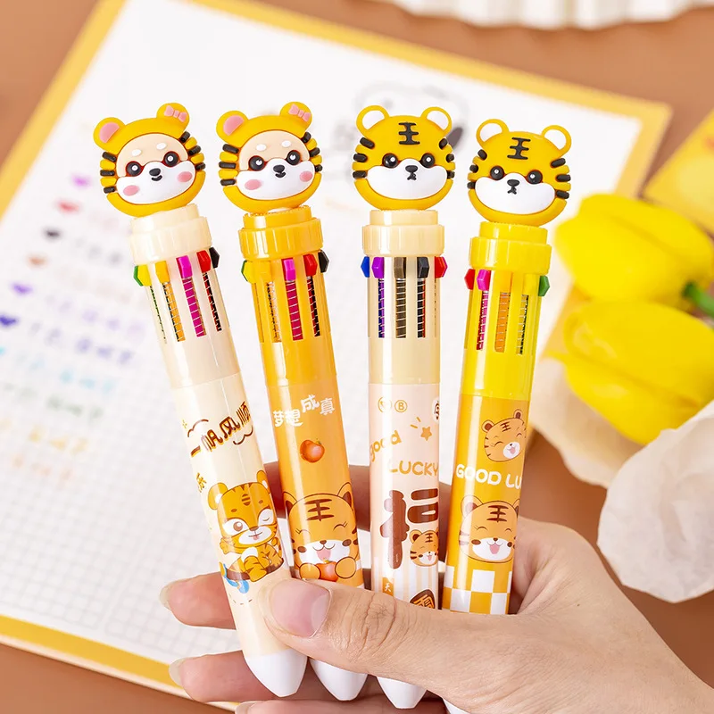 10Pcs-Lot-Cute-Cartoon-Tiger-10-Color-Ballpoint-Pen-Retractable-Ball ...