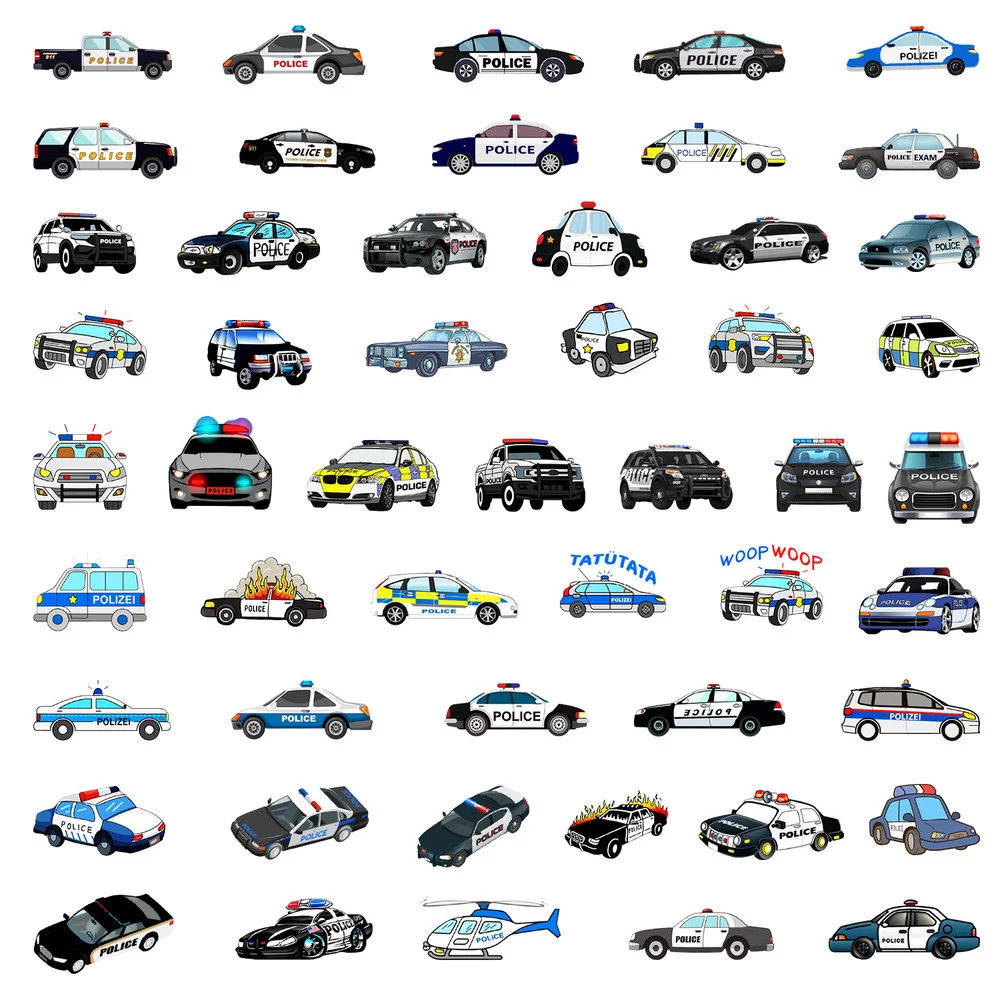 10/50pcs Cartoon Police Car Stickers For Waterproof Decal Laptop ...