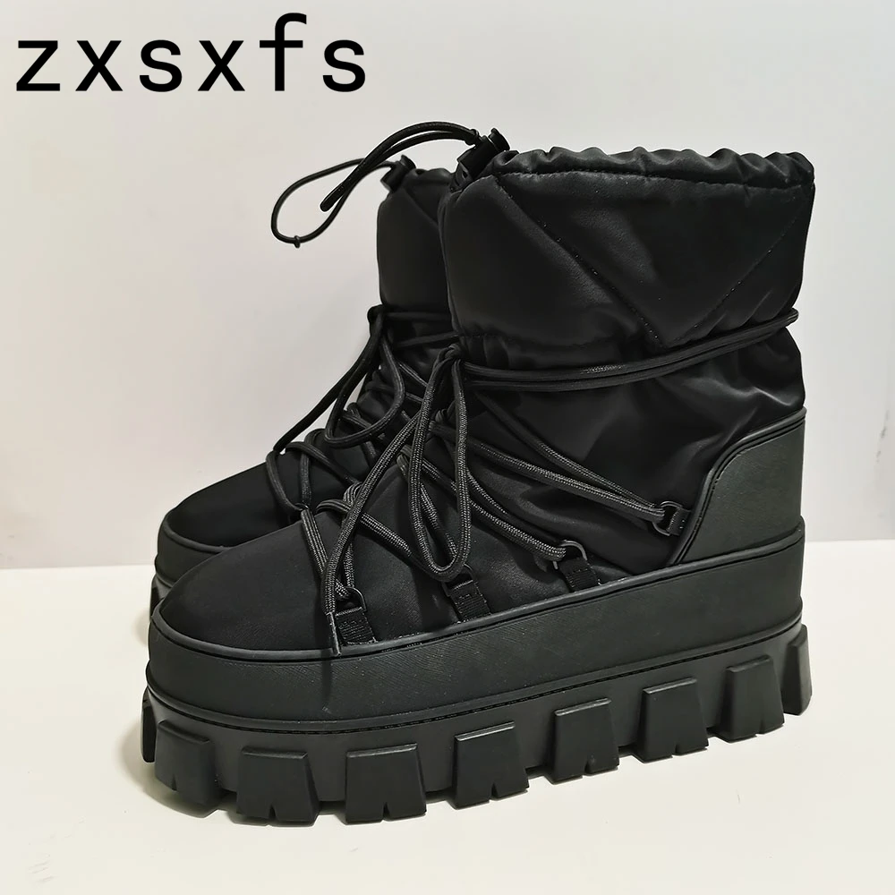 Winter-Platform-Flat-Ankle-Boots-For-Women-Lace-Up-Warm-Down-Casual ...