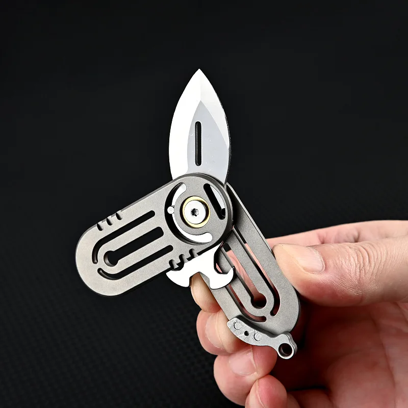 360-Rotating-MINI-Knife-Titanium-Alloy-Handle-D2-Blade-Multifunctional ...