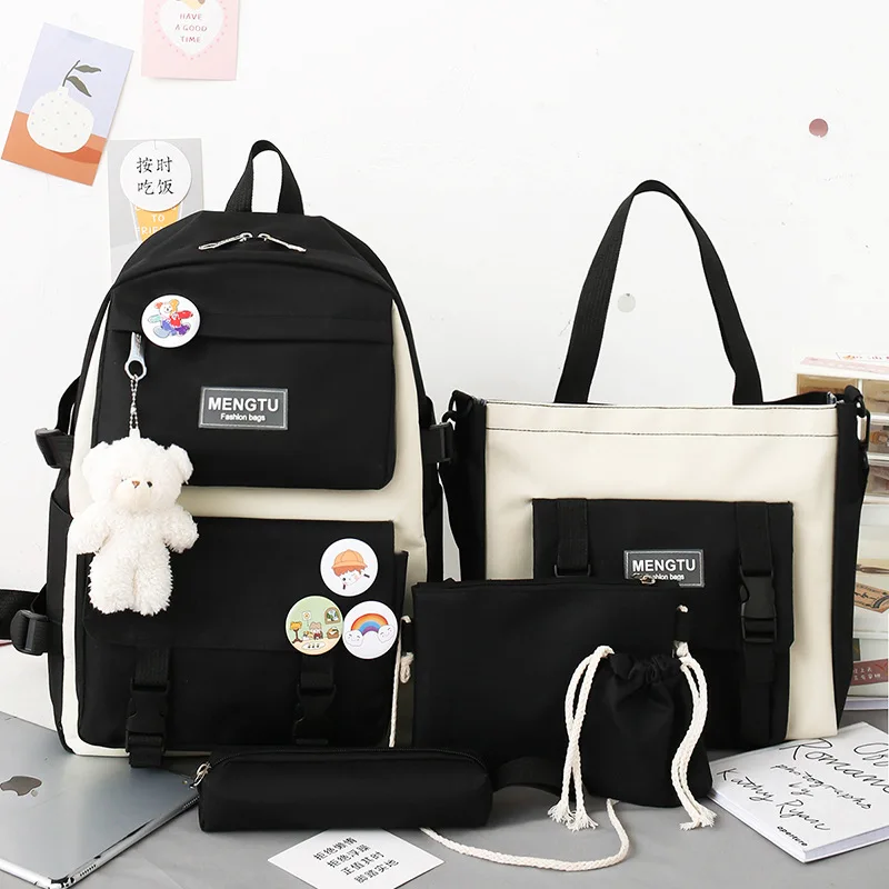 Korean-College-Five-Piece-Student-Schoolbag-Female-Junior-High-School ...
