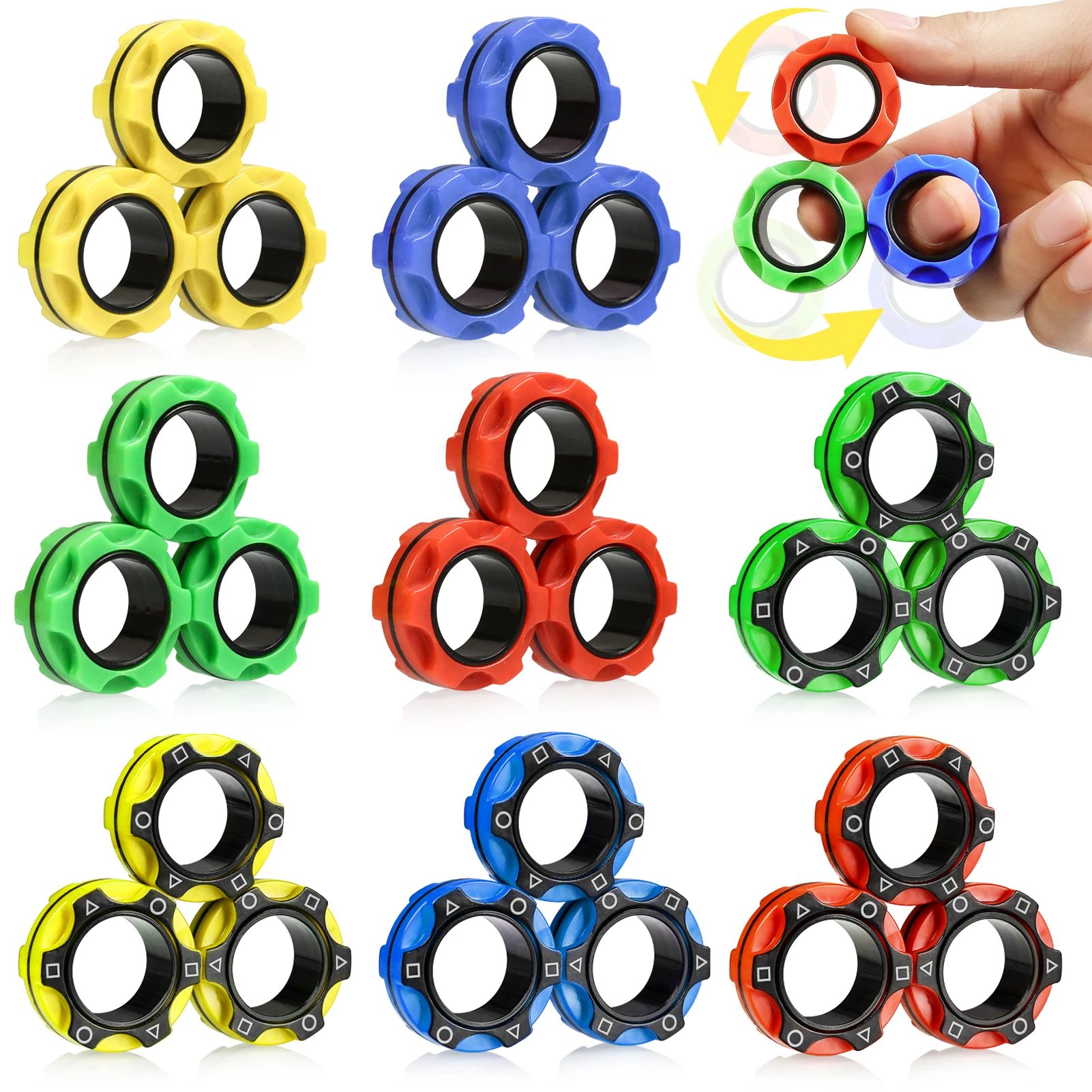 Random 3Pcs Fidget Magnetic Rings Toy Anti Stress Magic Ring Children ...