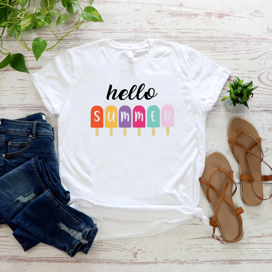 Hello-Summer-T-Shirt-Popsicle-Written-Summer-Welcome-Tshirt-Unisex ...