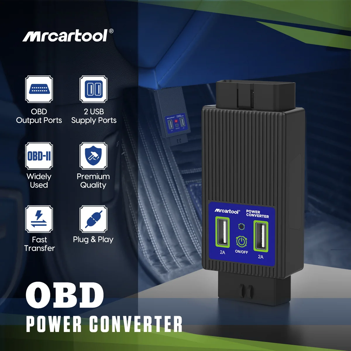 MRCARTOOL Car OBD Power Connector 12V Adapter OBD II Output Adapter ...